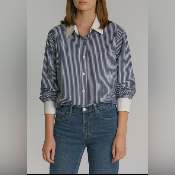 La Ligne | Tops | La Ligne Navy Pinstripe Buttondown Shirt With White ...